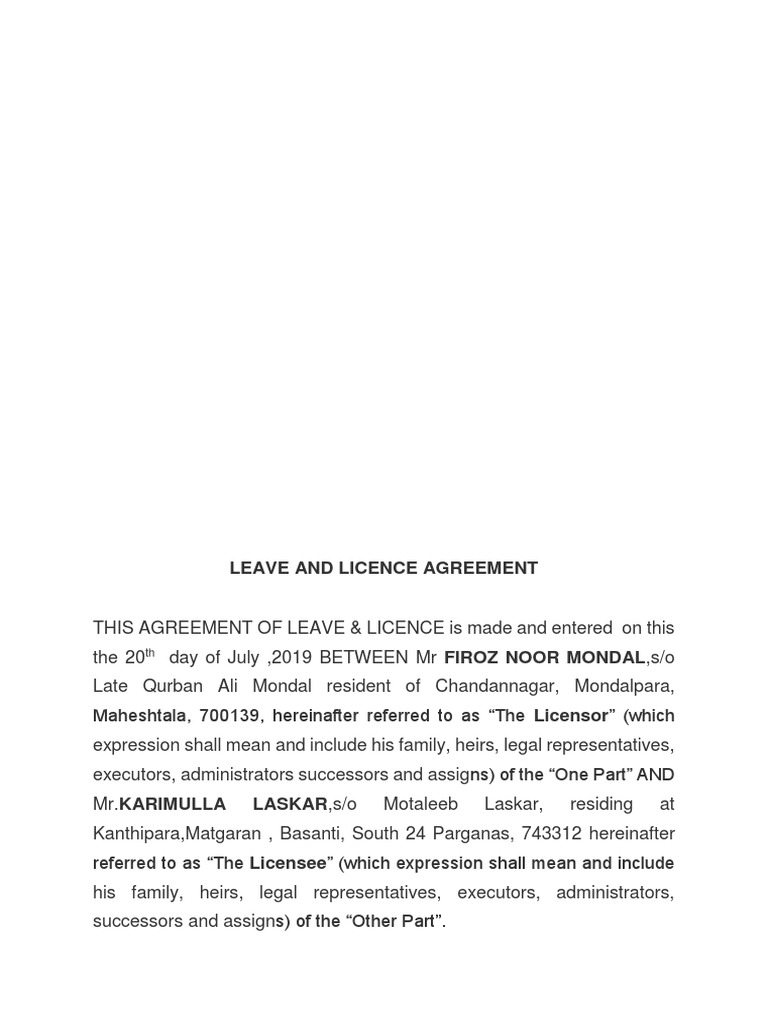 Leave and Licence Agreement | PDF | License | Landlord