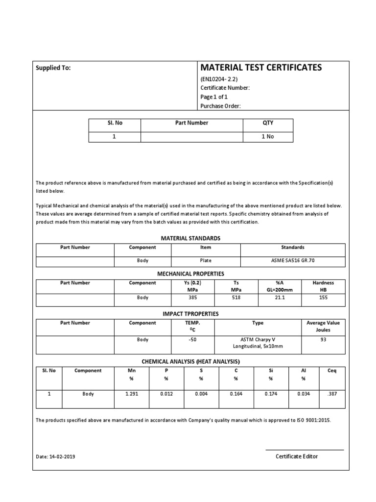 Material Test Certificates: Supplied To | PDF | Physical Sciences ...