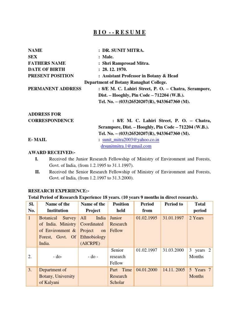 B I o Resume | PDF | Kolkata | Botany