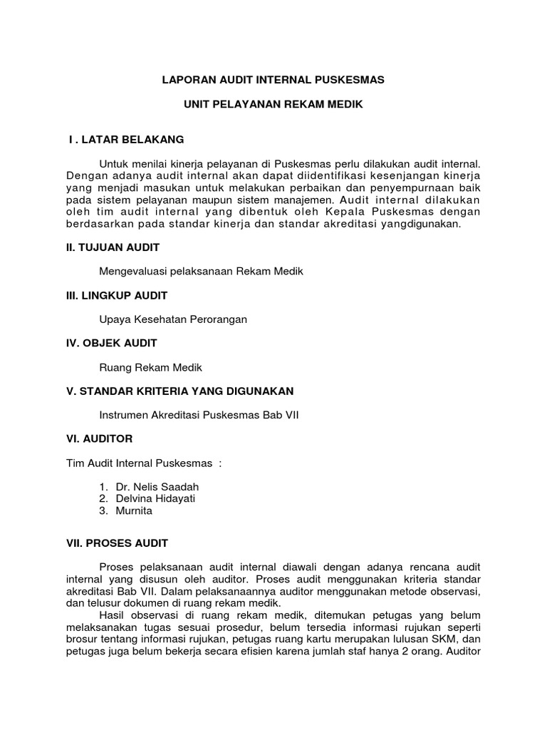 Laporan Audit Internal RM Puskesmas | PDF
