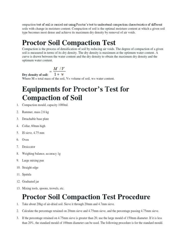 Proctor Soil Compaction Test: Dry Density of Soil | PDF