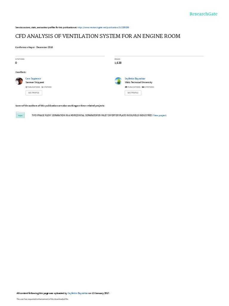 CFD Analysis of Ventilation System For An Engine Room: December 2016 ...