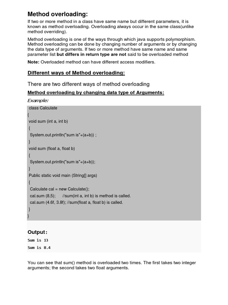 Method Overloading and Overidding | PDF | Method (Computer Programming ...