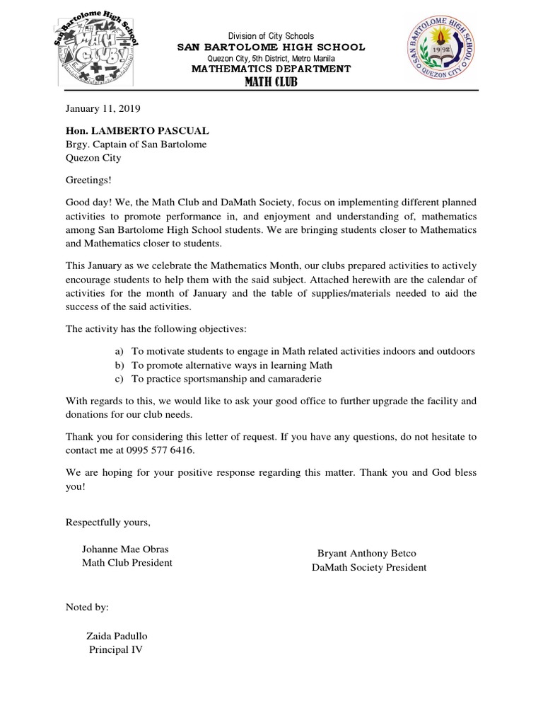 Math Club Letter | PDF
