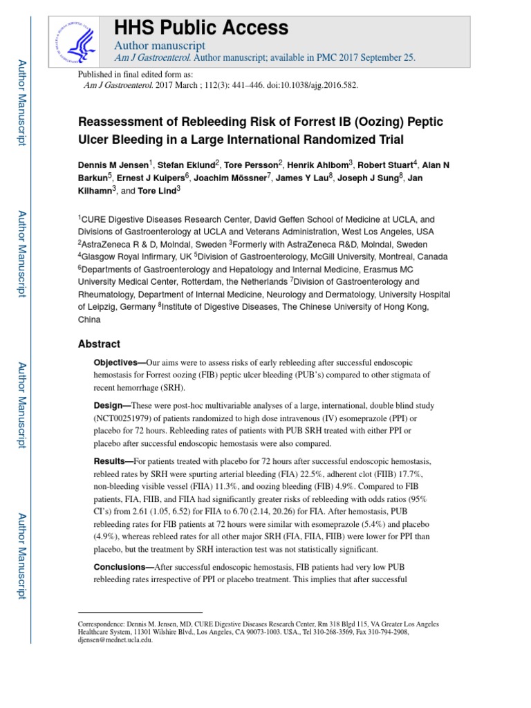 Reassessment of Rebleeding Risk of Forrest IB (Oozing) Peptic Ulcer ...
