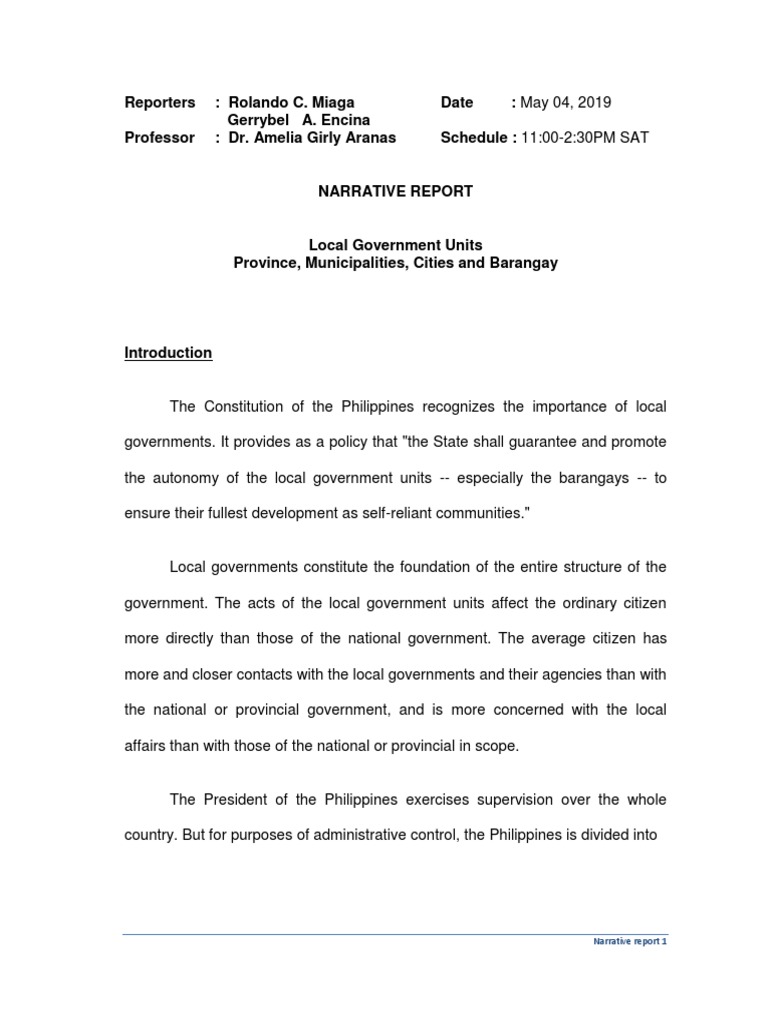 Local Government Units Narrative Report | PDF | Local Government ...