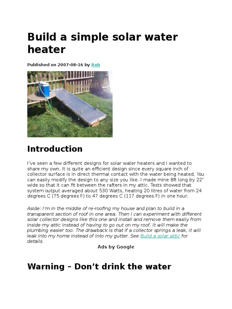 Build A Simple Solar Water Heater | PDF | Electrical Resistance And ...