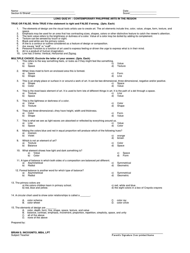 Cpar Quiz | Download Free PDF | Composition (Visual Arts) | Shape