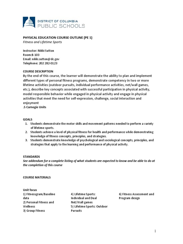 Physical Education Course Outline (Pe 1) | PDF | Physical Fitness ...
