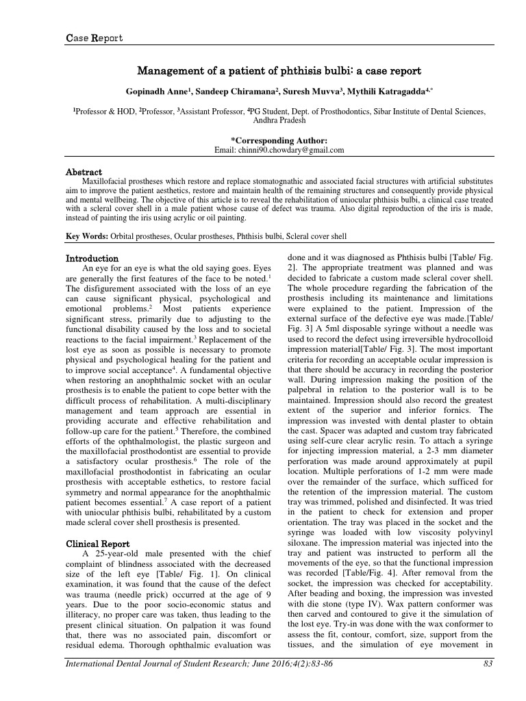 Management of A Patient of Phthisis Bulbi: A Case Report | PDF ...