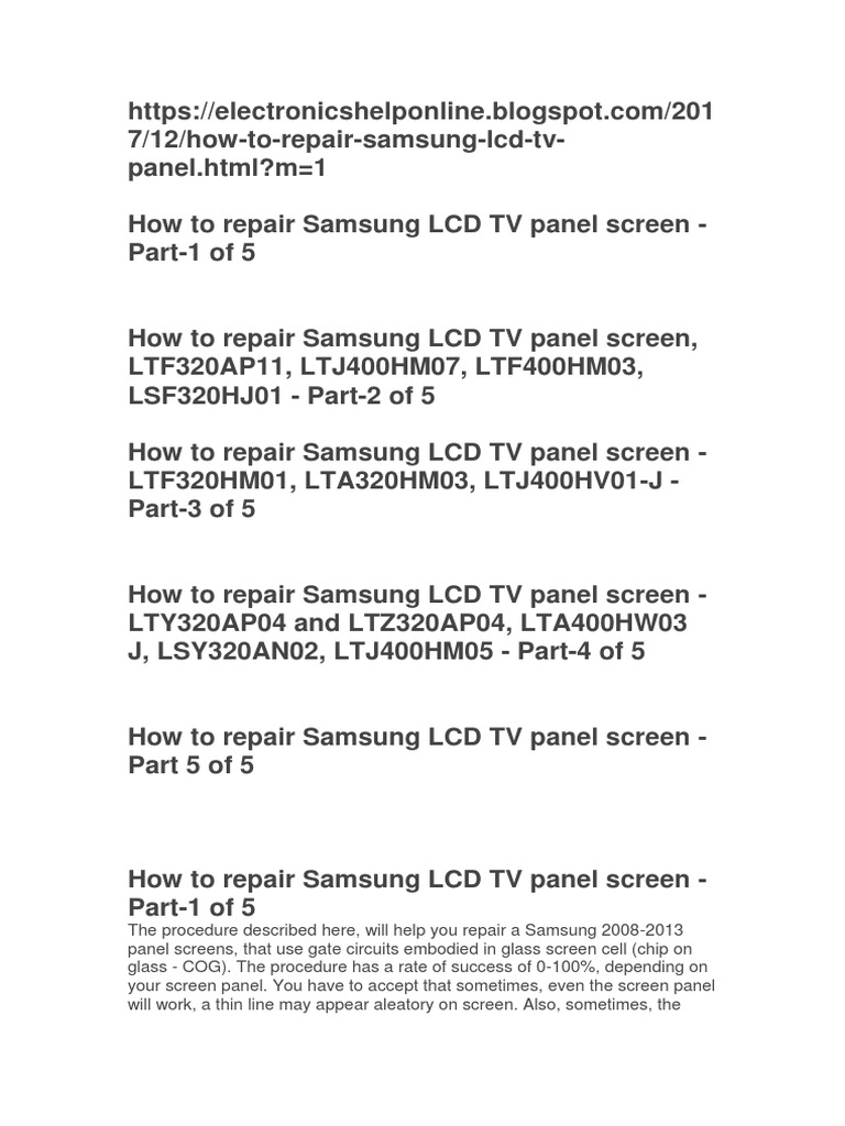 Samsung Panel Repair | PDF | Field Effect Transistor | Printed Circuit ...