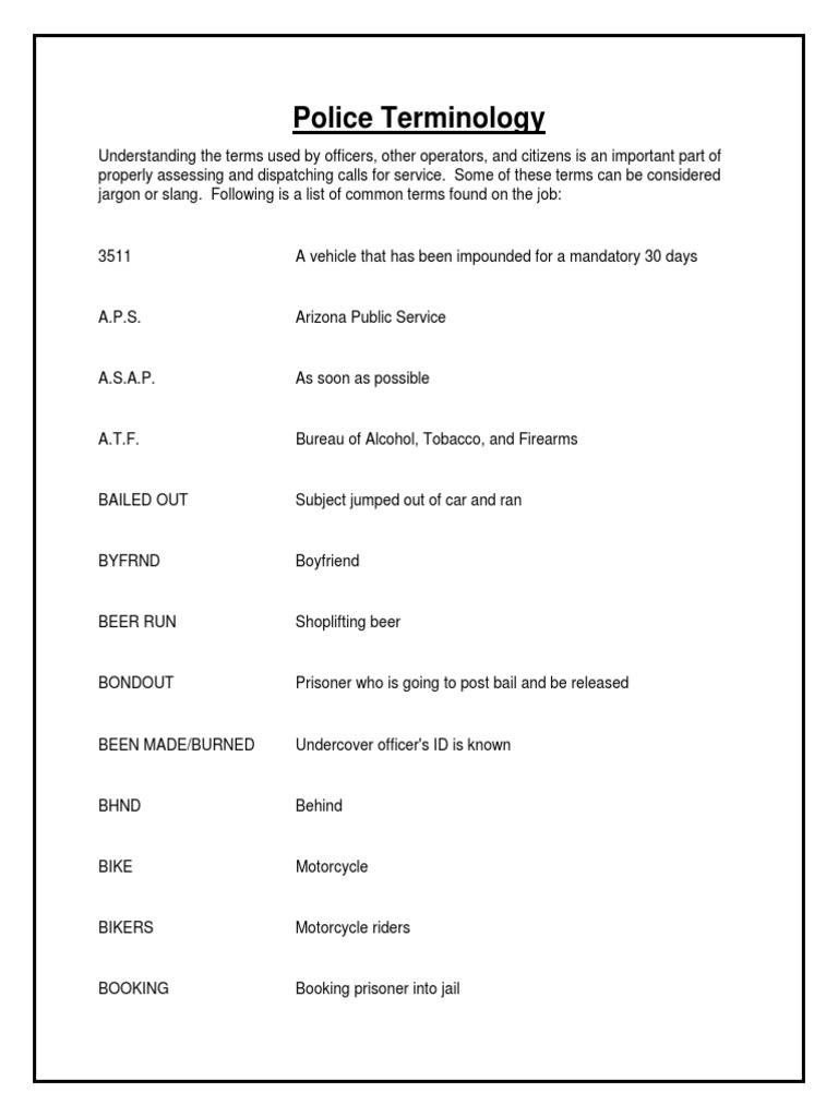 Police Terminology and Jargon Guide | PDF | Concealed Carry In The ...