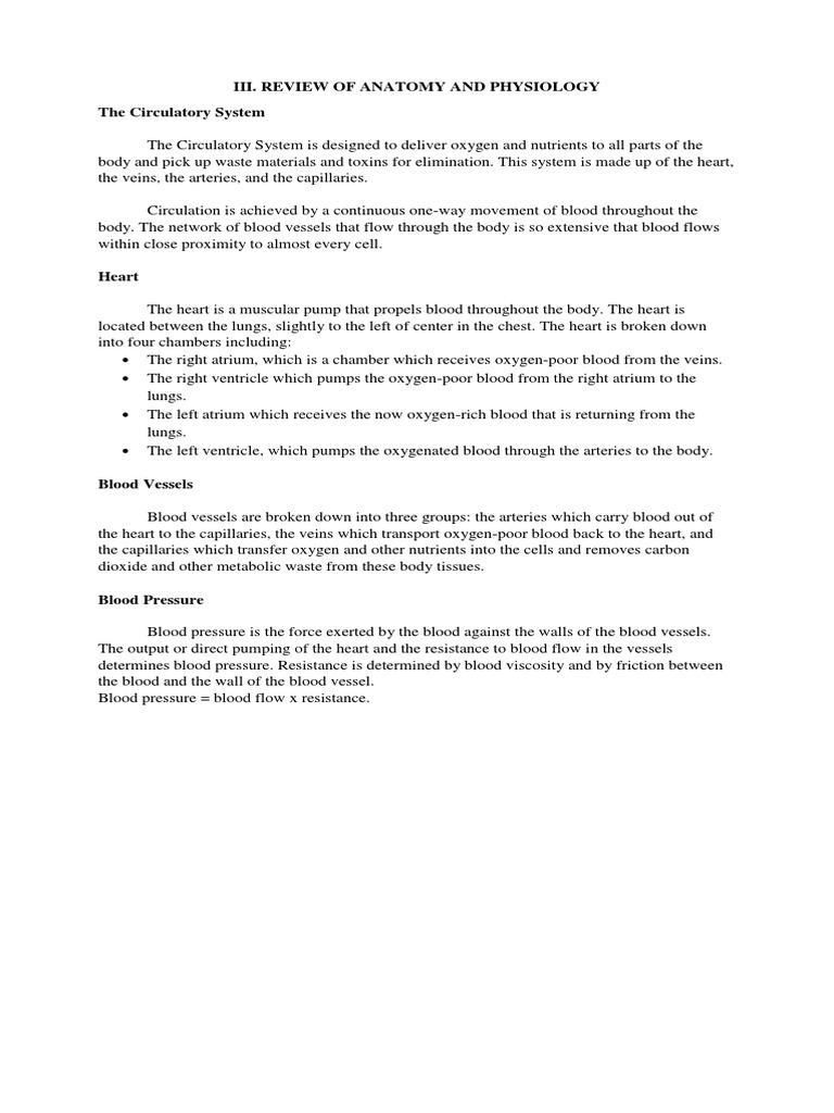 Iii. Review of Anatomy and Physiology The Circulatory System | PDF ...