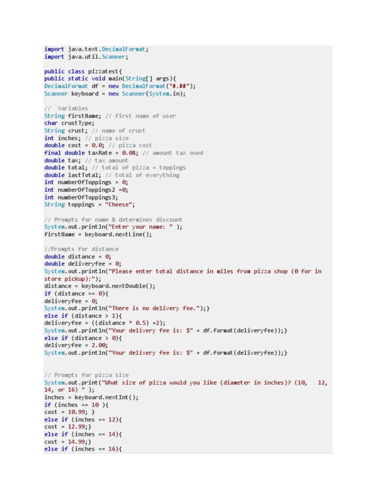 Import Import Public Class Public Static Void New New: Decimalformat Scanner | PDF | Pizza ...