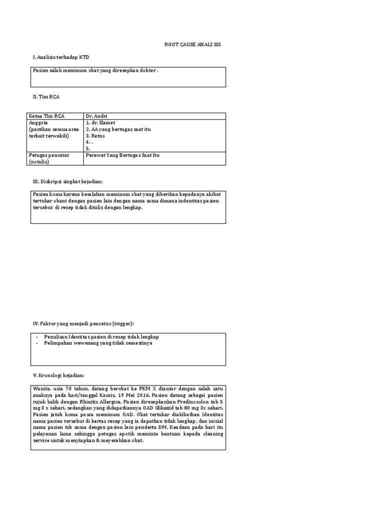 Contoh Form Fmea Dan Rca | PDF
