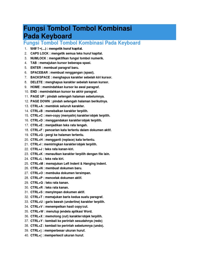 Fungsi Tombol Tombol Kombinasi Pada Keyboard | PDF