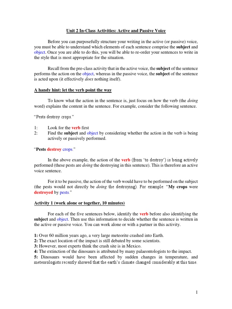 Active vs. Passive Voice Exercises | PDF | Mouse | Verb