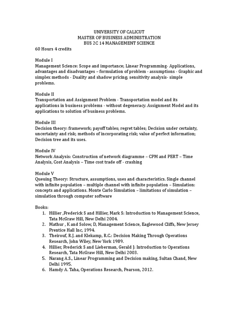 MBA S2 Management Science Syllabus | PDF | Business