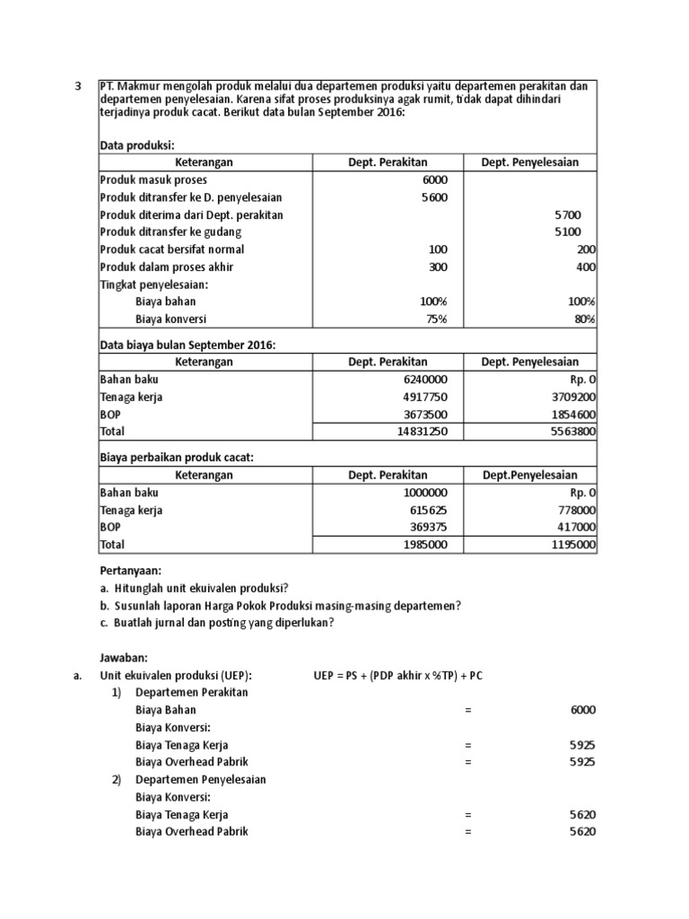 Contoh Proses Costing PT. Makmur | PDF