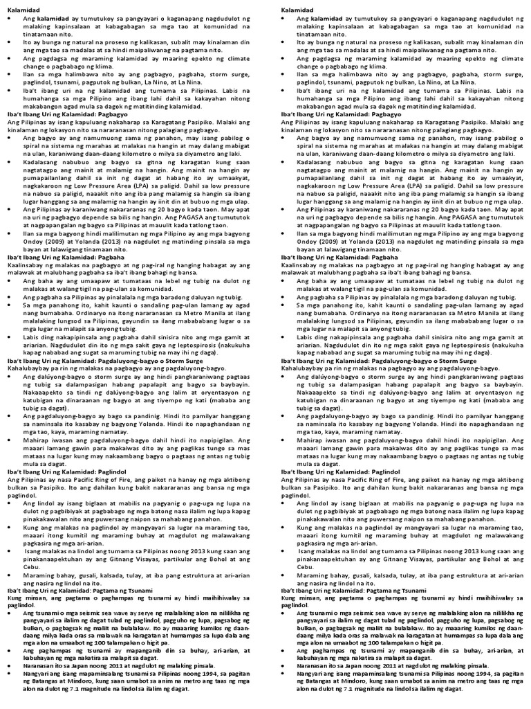 Kalamidad HANDOUTS | PDF