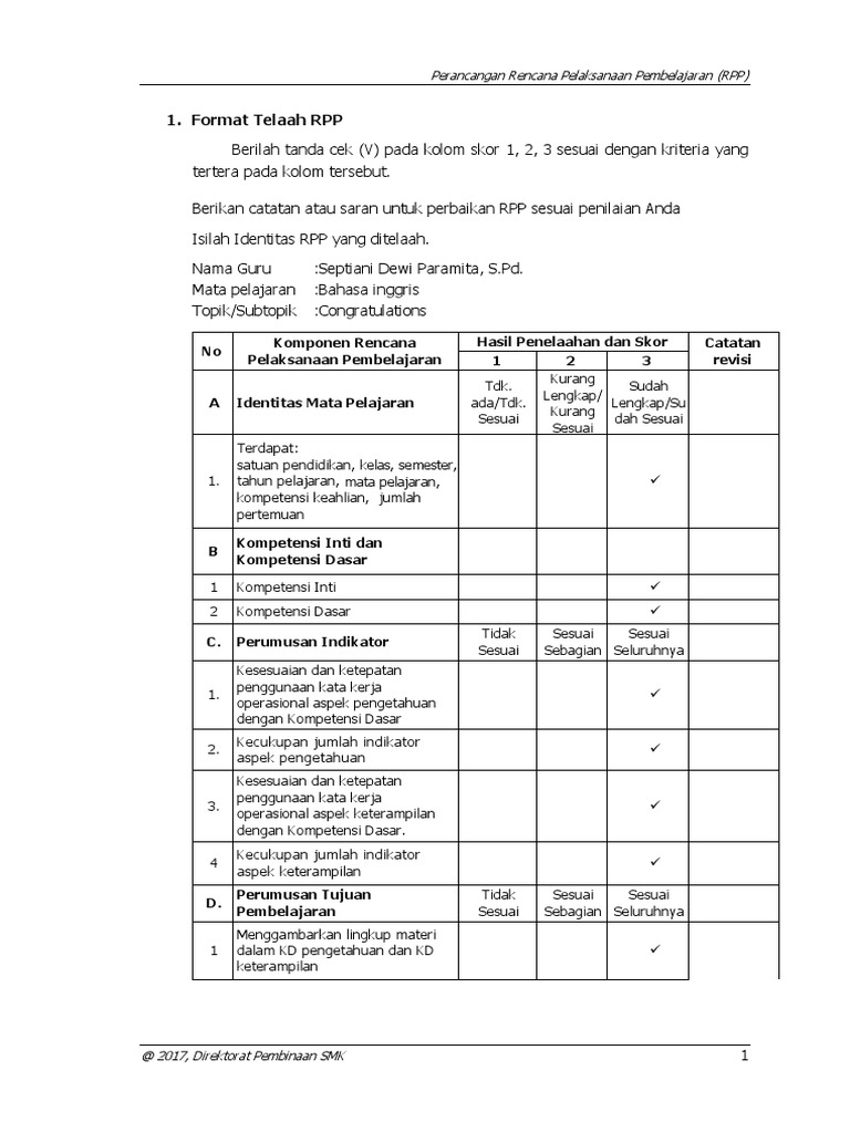 Format Telaah RPP Bagi Guru Sasaran | PDF