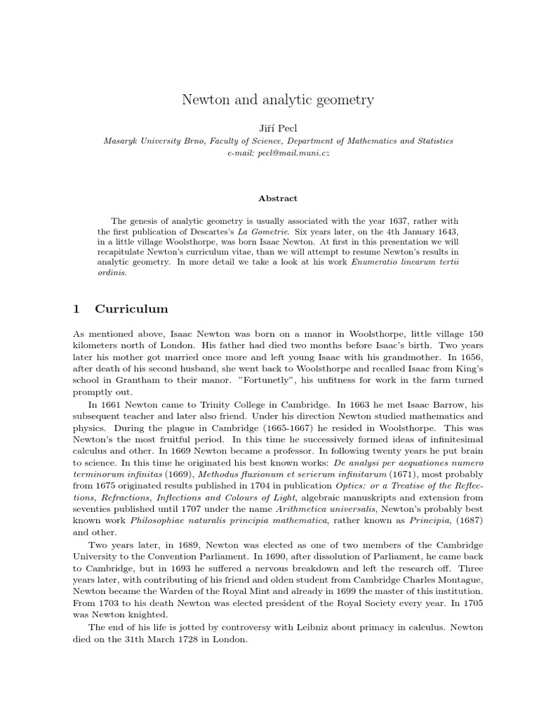 Newton and Analytic Geometry: 1 Curriculum | PDF | Isaac Newton | Curve