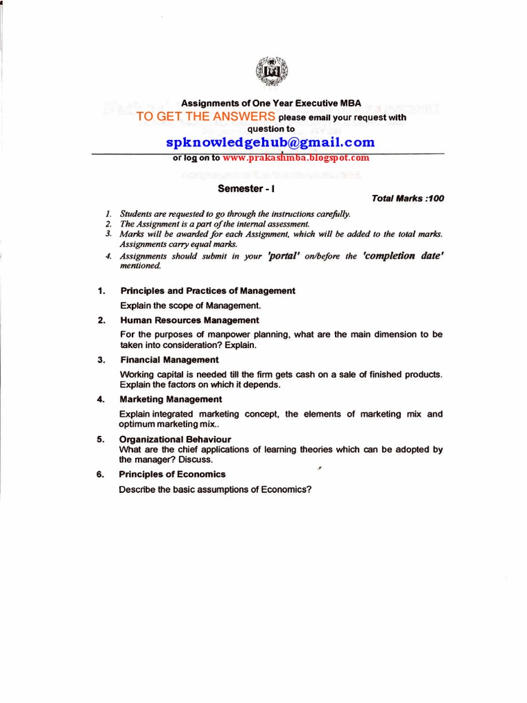 Assignment and Exams ANSWERS NIBM First Semester EMBA MBA | PDF | Master Of Business ...