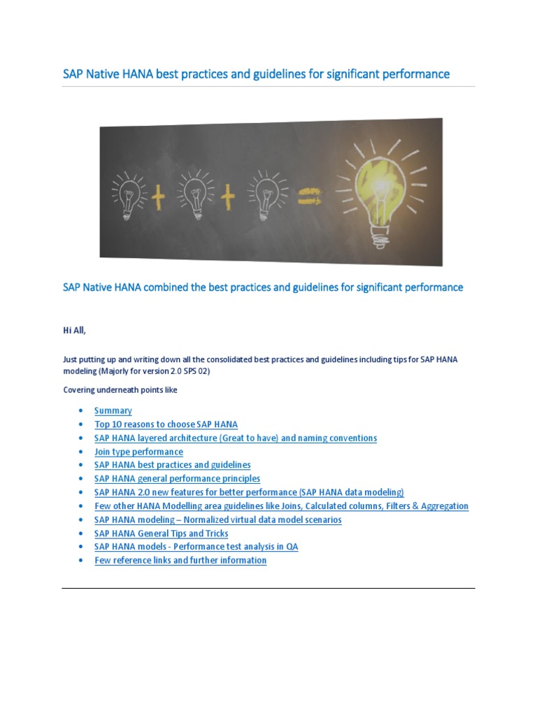 SAP Native HANA Best Practices | PDF | Sap Se | Databases SAP Native HANA Best Practices | PDF | Sap Se | Databases
