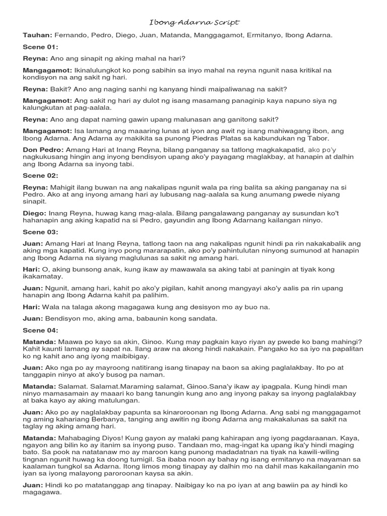 Ibong Adarna Script | PDF