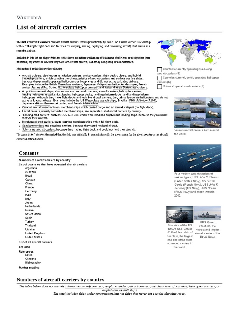 List of Aircraft Carriers | PDF | Aircraft Carrier | Warships