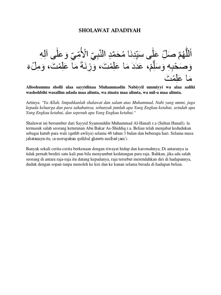 Sholawat Adadiyah dan Maknanya | PDF