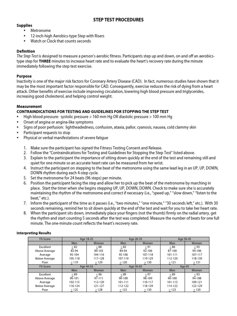 Procedures Step Test | PDF | Blood Pressure | Physical Fitness