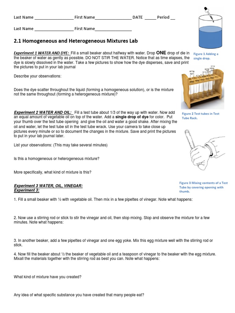 2.1 Homogeneous and Heterogeneous Mixtures Lab | PDF | Homogeneity And ...
