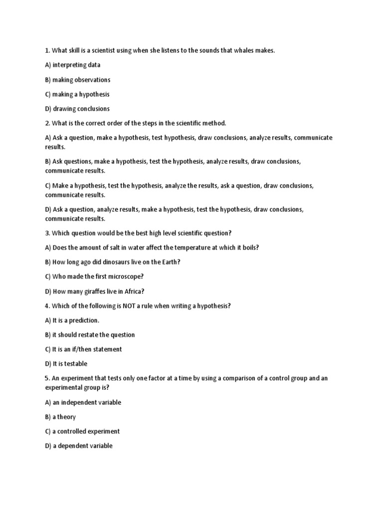 Scientific Method Quiz | Download Free PDF | Experiment | Hypothesis