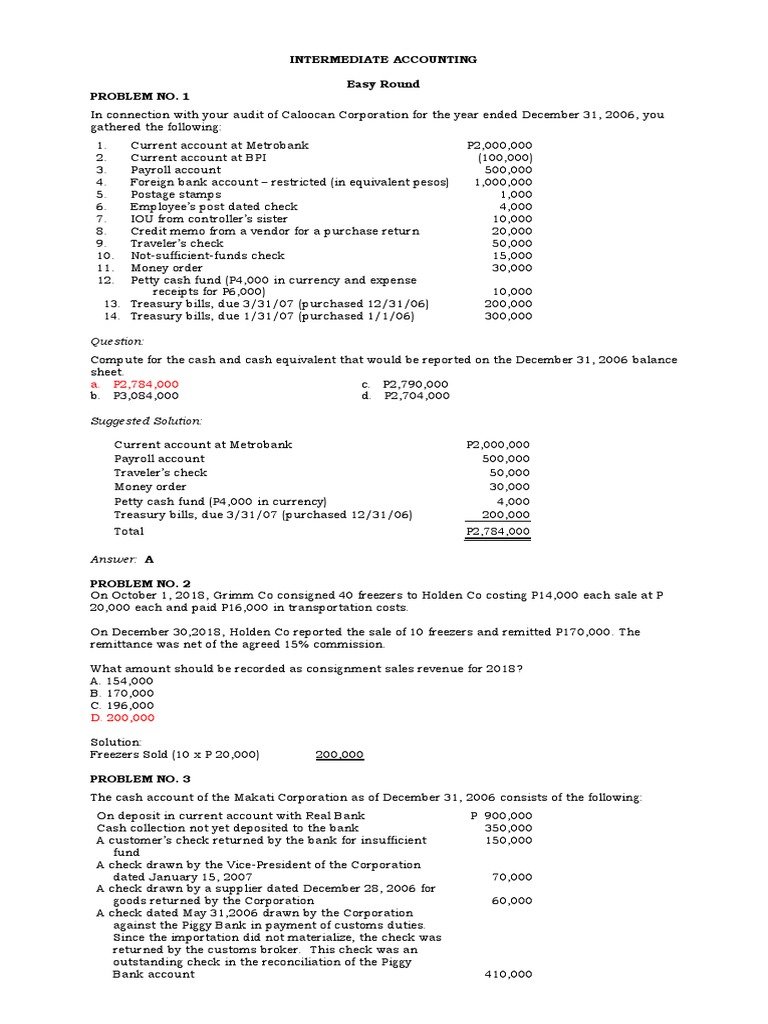 Intermediate Accounting Quiz Problems | PDF | Inventory | Cheque
