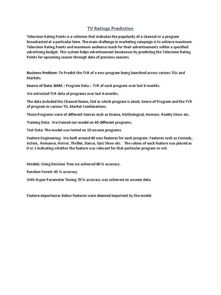 TV Ratings Prediction: Business Problem: To Predict The TVR of A New ...