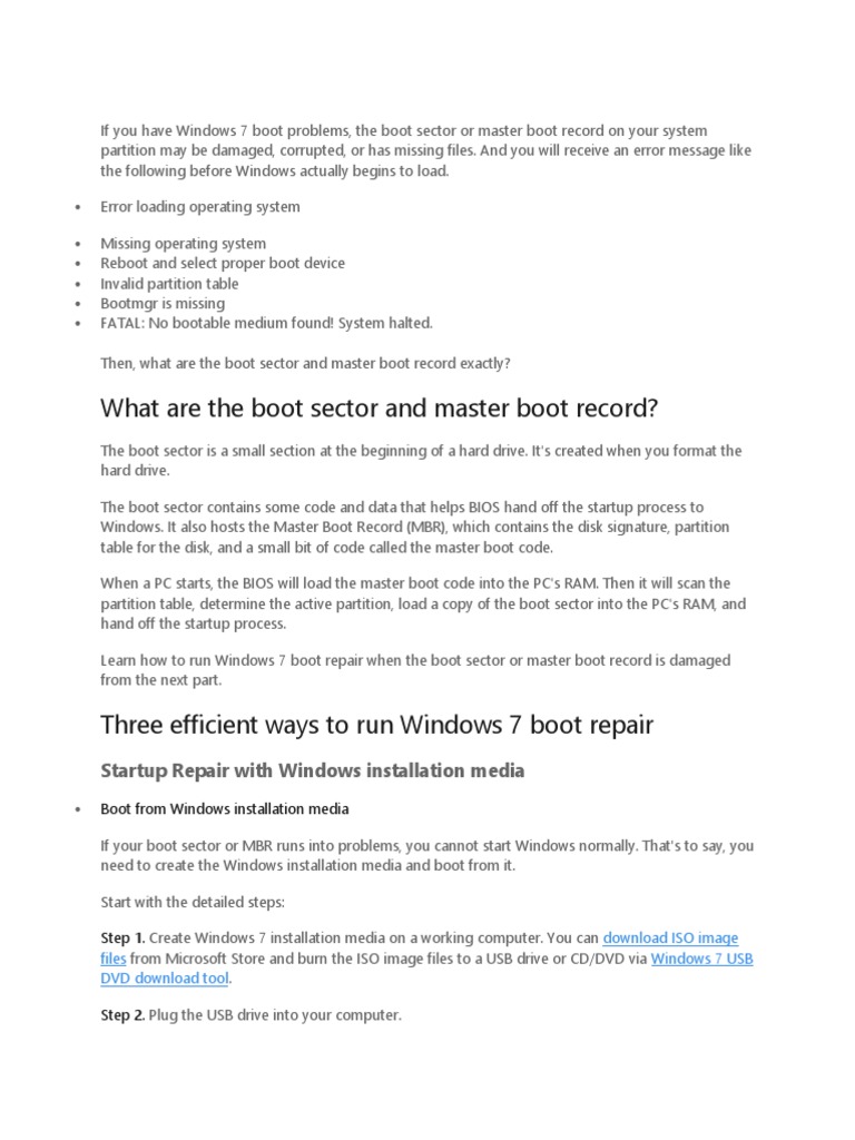 What Are The Boot Sector and Master Boot Record?: Startup Repair With ...