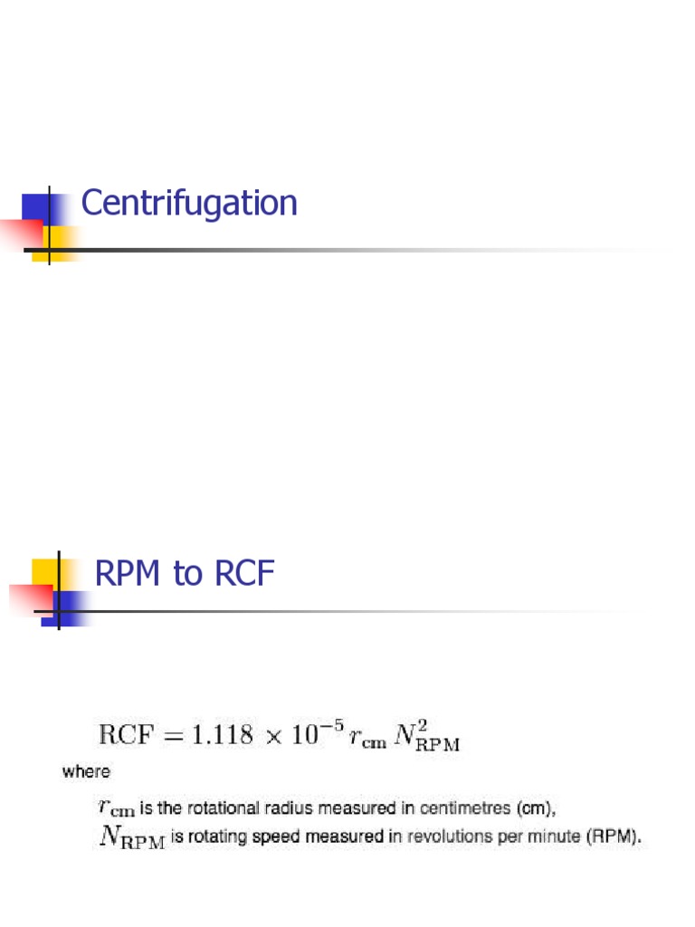 Centrifugation RPM to RCF Conversion and Particle Separation | PDF
