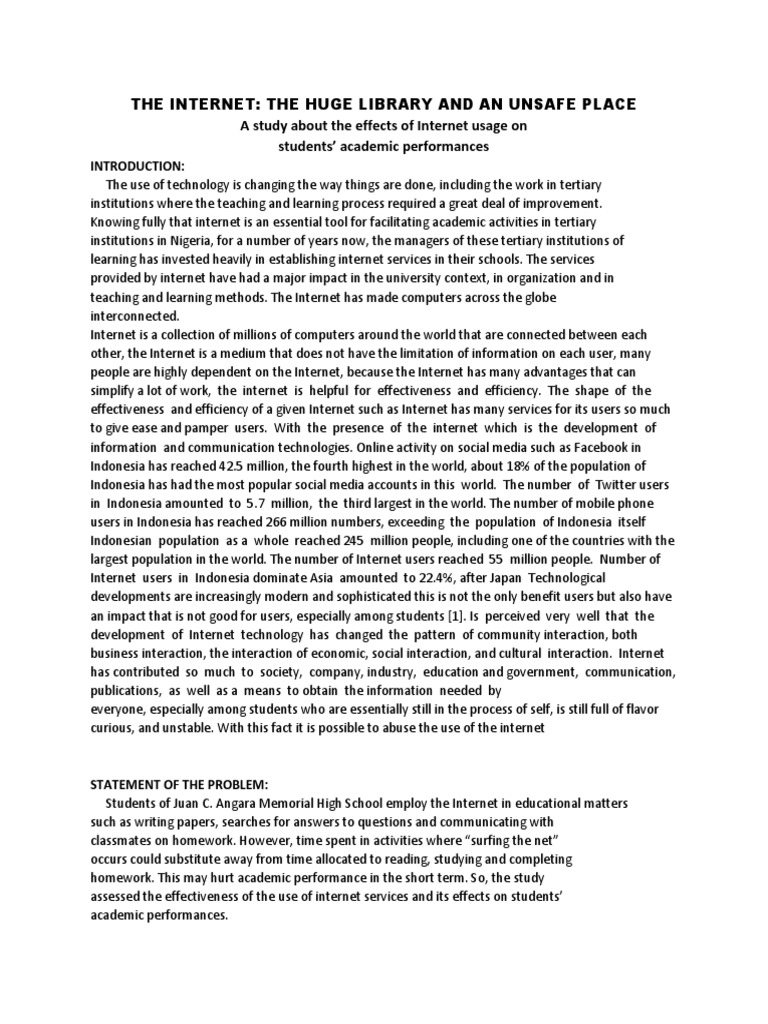 The Internet: The Huge Library and An Unsafe Place A Study About The ...