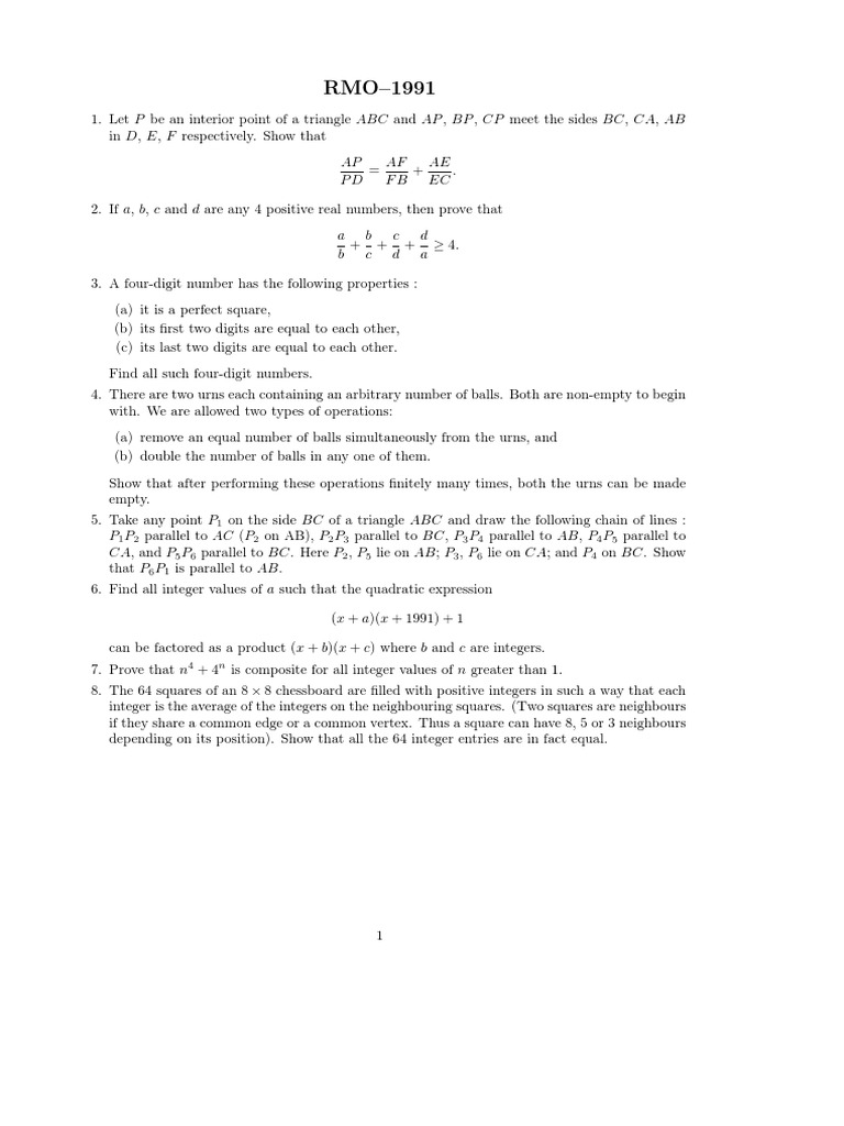 RMO 1991 Problem Solutions | PDF