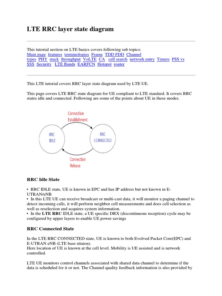 LTE RRC Layer State Diagram | PDF