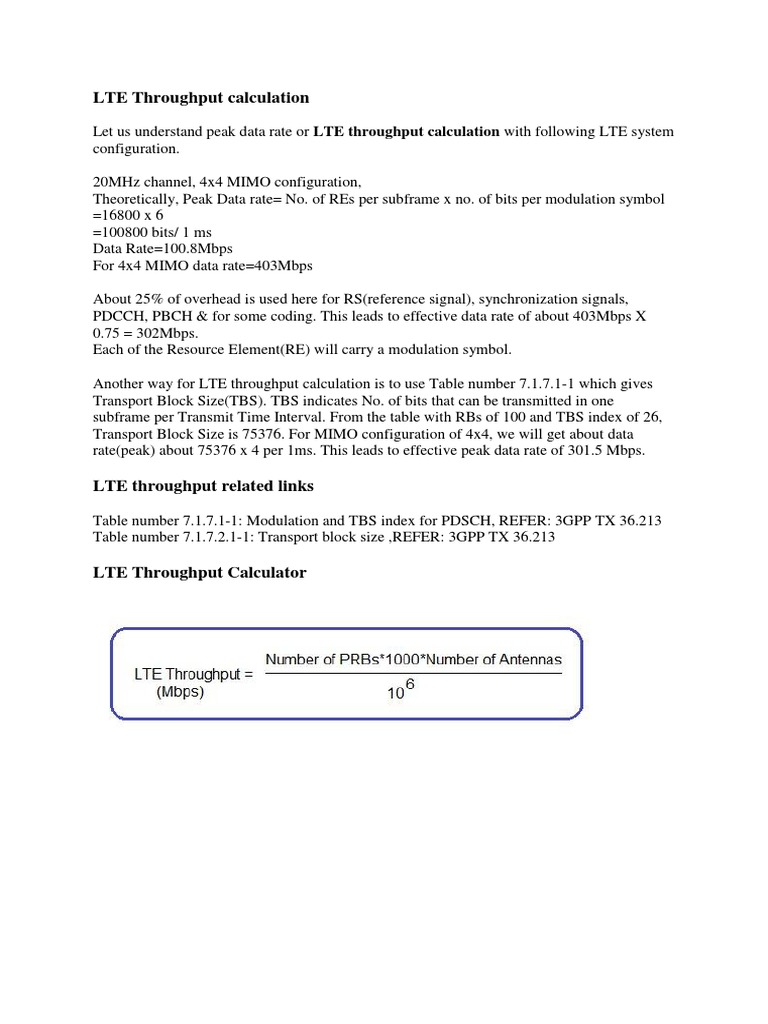 LTE Throughput Calculation | PDF | Teaching Methods & Materials