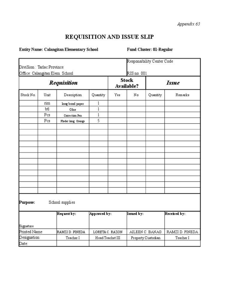 Requisition and Issue Slip | PDF