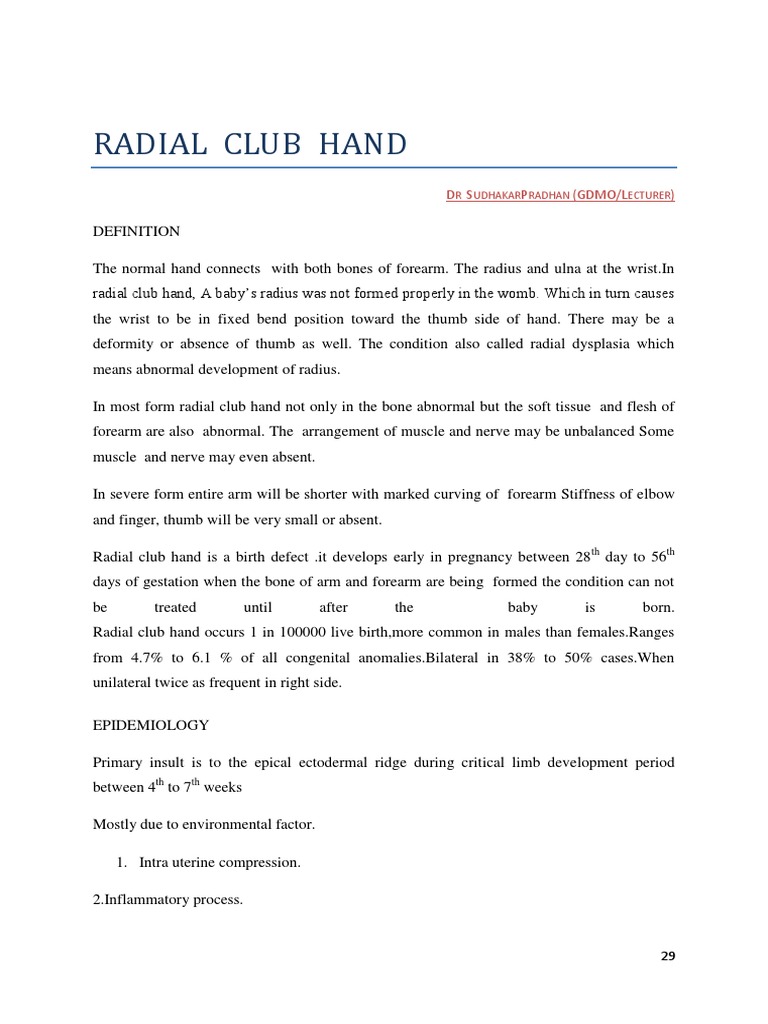 Radial Club Hand-Dr S Pradhan | PDF | Musculoskeletal System | Limbs ...