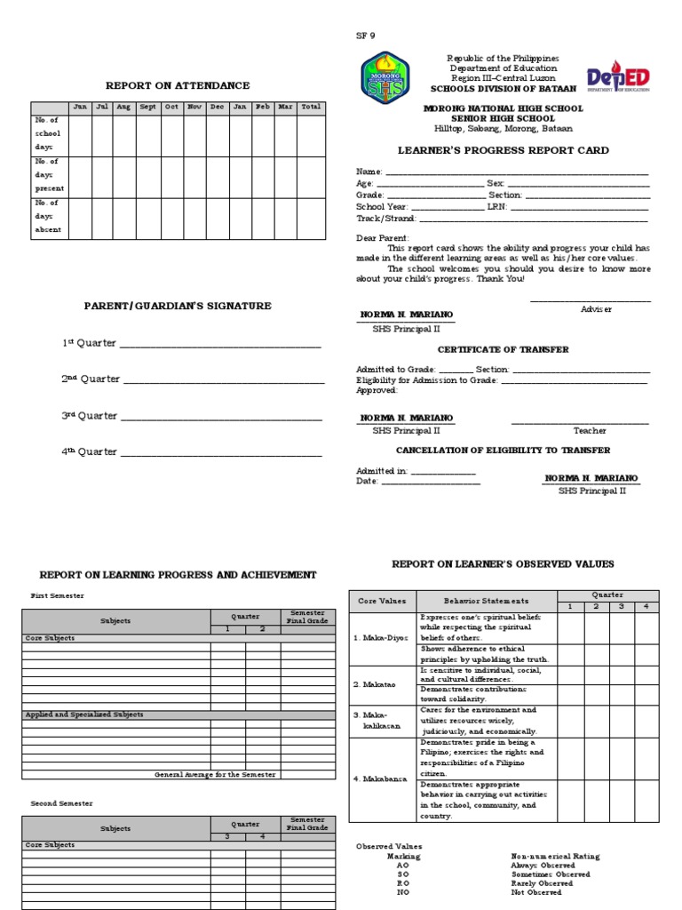 Form 138 Shs | PDF | Behavior Modification | Cognition