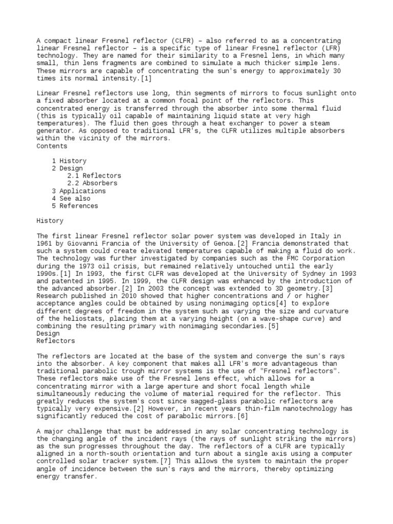 Compact Linear Fresnel Reflector | PDF | Forms Of Energy | Nature
