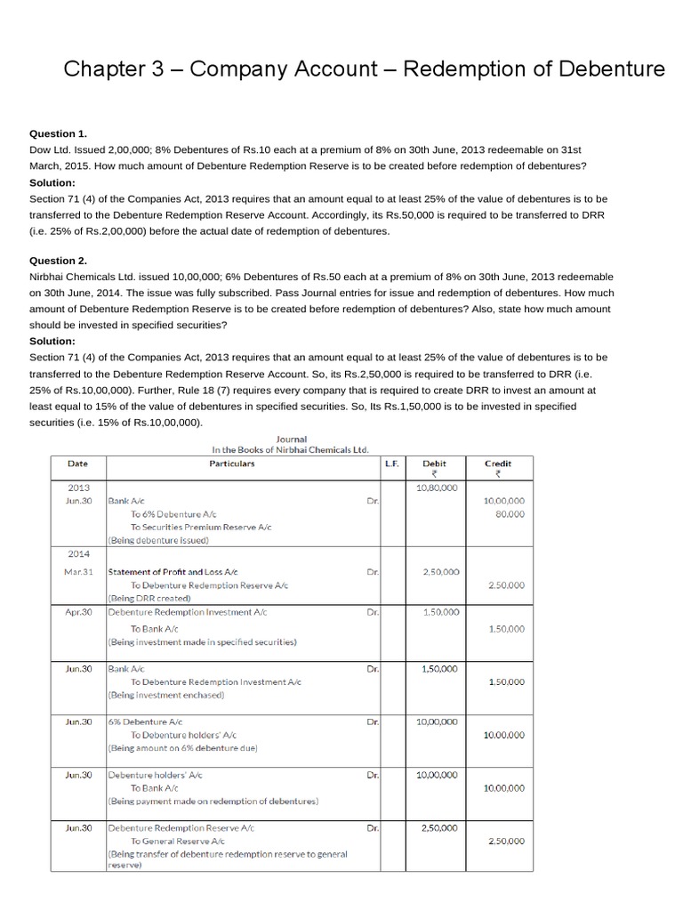Chapter 3 - Company Account - Redemption of Debenture | PDF | Option ...