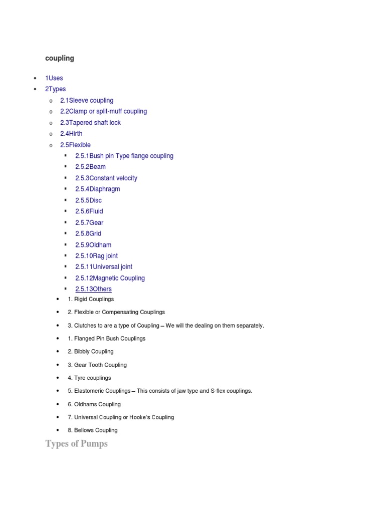 Coupling: Types of Pumps | PDF | Pump | Liquids