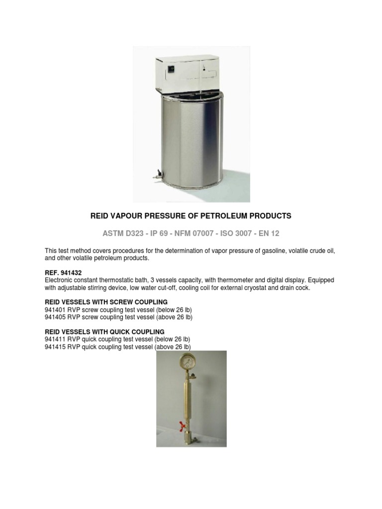 Reid Vapour Pressure of Petroleum Products: ASTM D323 - IP 69 - NFM ...