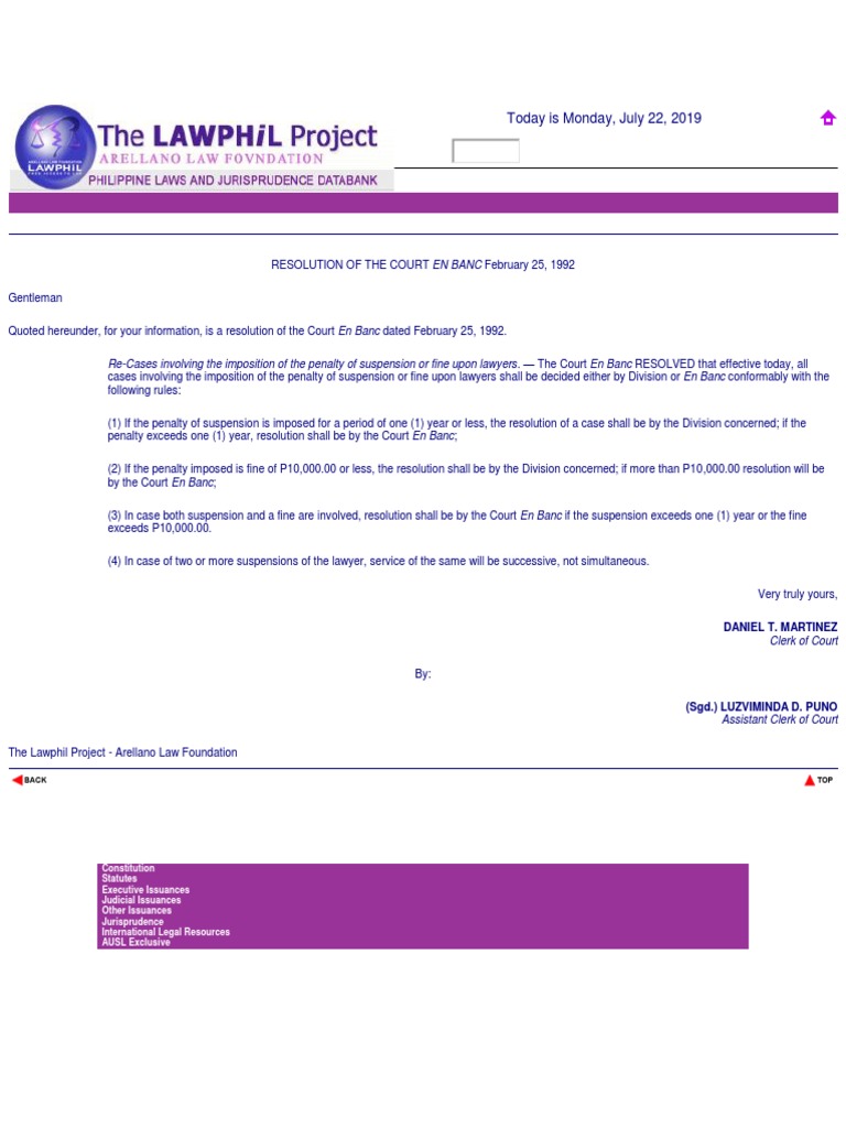 Re-Cases Involving The Imposition of The Penalty of Suspension or Fine ...